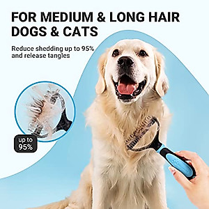 MIU COLOR Pet Grooming Brush, 2 Sided Undercoat Rake for Dogs & Cats, Professional Deshedding Brush and Dematting Tool, Effective Removing Knots, Mats, Tangles for Cats, Dogs, Extra Wide