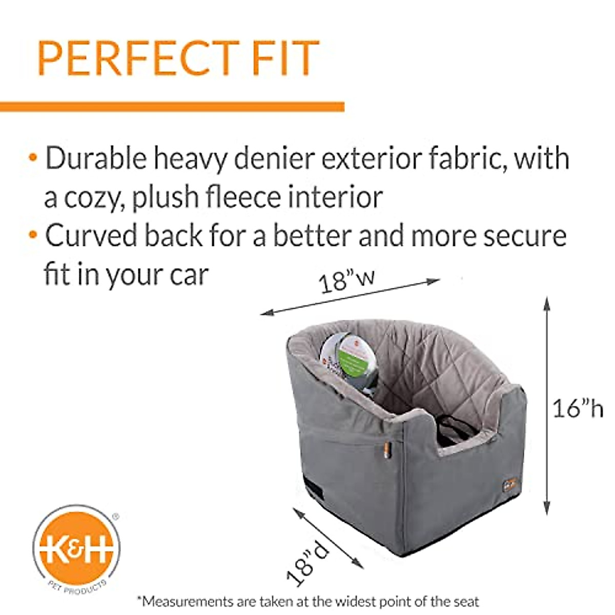 K&H Pet Product Bucket Booster Dog Car Seat with Dog Seat Belt for Car, Washable Small Dog Car Seat, Sturdy Dog Booster Seats for Small Dogs, Medium Dogs, 2 Safety Leashes, Small Gray/Gray