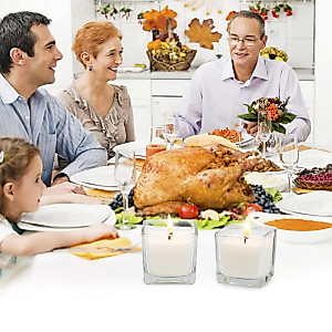 Kingyo 20 Pack White Unscented Votive Candles in Clear Square Glass Jar - 10 Hour Burn Time - Perfect for Wedding Receptions, Christmas, Party Favors & More