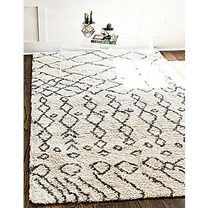 Unique Loom Rabat Shag Collection Area Rug - Geometric (9' x 12' Rectangle, Pure Ivory/ Gray)