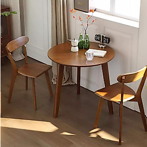 NICOKI 24" Round 3 Legs Casual Dining Table, Walnut Brown Rubberwood Coffee Table End Table Modern Leisure Table Small Dining Room Kitchen Furniture for Small Space