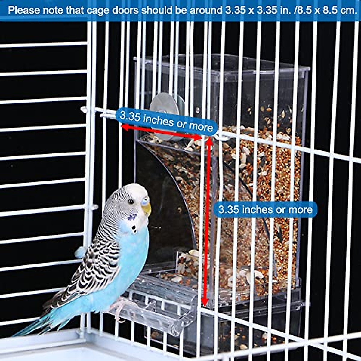 Hamiledyi No Mess Bird Feeders Automatic Parrot Feeder Drinker Acrylic Seed Food Container Parakeet Water Dispenser Cage Accessories for Lovebirds Budgies Canary Finch