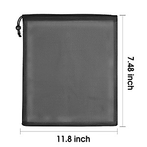 Miuion 10 Pieces Durable Nylon Mesh Bag with Sliding Drawstring Cord Lock Closure,Large Black Mesh Bag for Golf Tennis Balls,Gym,Shower,Washing Toys,Swimming,Beach,12×7.5 Inch