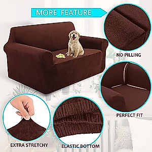 U-NICE HOME Velvet Sofa Covers Stretch Couch Covers for 3 Cushion Couch Furniture Protector Sofa Slipcover (Large, Chocolate)