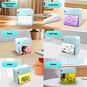 Wbacon Mini Sticker Printer- Portable Inkless Printer with 2 Rolls Paper, Pocket Printer for iPhone/Android, Bluetooth Smart Photo Printer for Journal, Memo, Travel, School Supplies, Blue