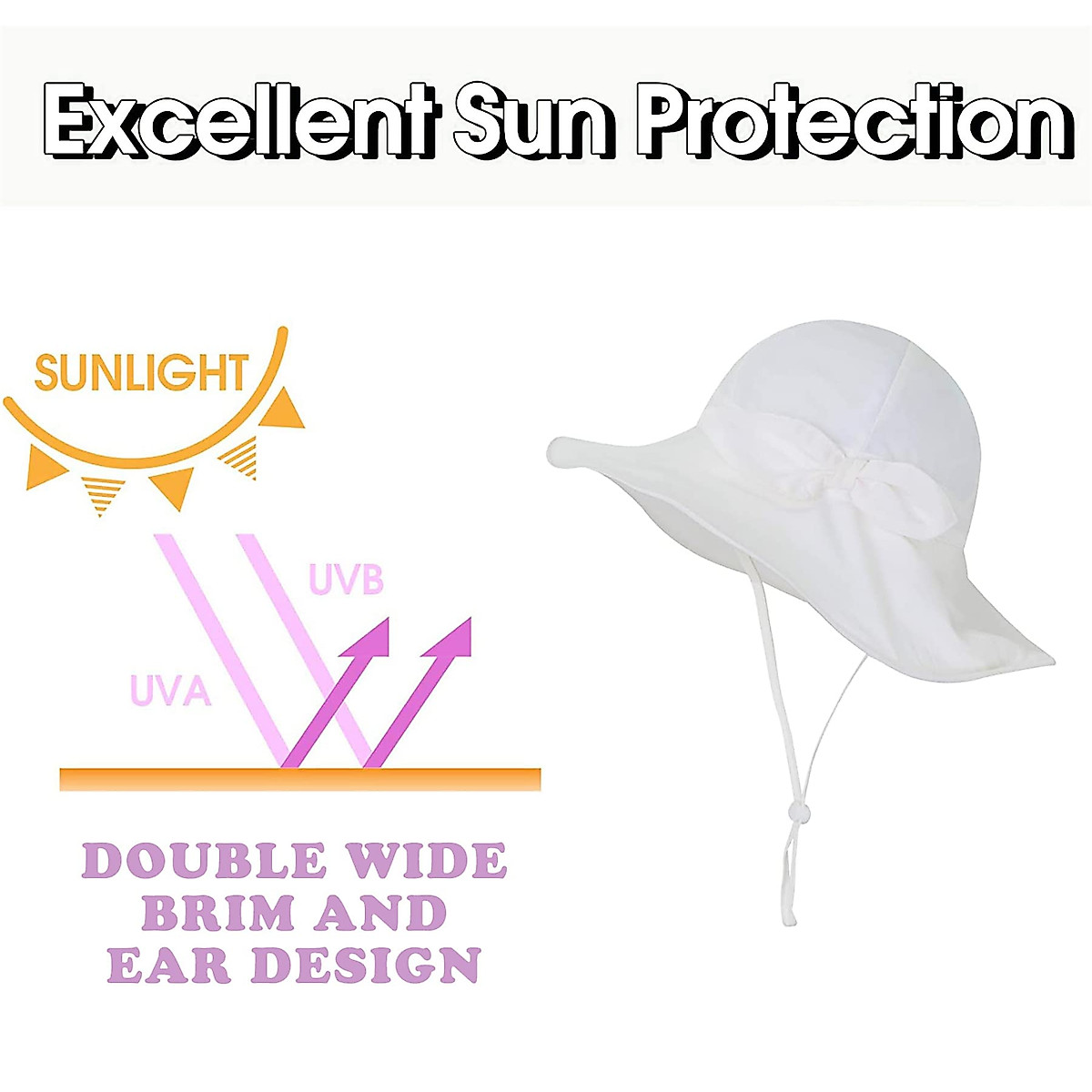 Urban Virgin Baby Girl Sun Hats Summer Baby Hats UPF 50+Toddler Sun Hat Infant with Wide Brim Bucket Hat White 12-24 Months