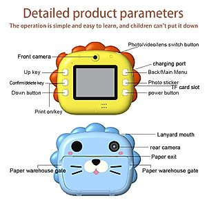 HXBER Mini Photo Printer, Kids Camera Instant Thermal Printer 2.4 Inch Screen 12MP Digital Camera Support Timer Shooting Auto Focus 1080FHD Video Record Thermal Inkless Printing with 3 Rolls White