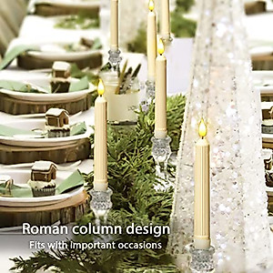 5plots Flameless Taper Candles Flickering with Remote Timer, 7 Inch Ivory Battery Operated Led Taper Candles, 6Pcs Plastic Roman Column Floating Taper Candles, Candlesticks for Halloween Christmas