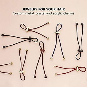 Pulleez Plus Sliding Ponytail Holder, 11" - Gold Knot Metal Charms - Navy Elastic Hair Tie Bracelet