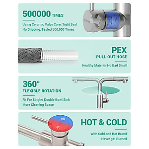 Bar Sink Faucet Brushed Nickel with Pull Out Sprayer, DAYONE Modern Stainless Steel Kitchen Faucets, Utility Single Hole/Handle Mini Bar Faucet Tap for RV