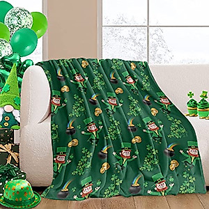 St. Patrick's Day Leprechaun Men Throw Blankets Irish Lucky Clovers Gold Coins and Rainbow Fuzzy Soft Bed Cover Bedspread Lightweight Luxury Blanket for Couch Sofa Chair 60x80In