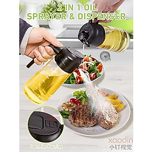 TrObayee 14oz Olive Oil Dispenser for Kitchen -2 in 1 Glass Oil Sprayer and Oil Dispenser,420ml Oil Bottles for Cooking,Air Fryer, Baking,Salad, Frying, BBQ (Black)