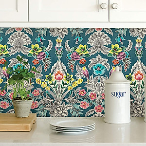 NuWallpaper NU3037 Summer Love Teal Peel & Stick Wallpaper, Multicolor