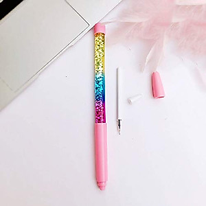 4pcs Fairy Stick Ballpoint Pen Glitter Liquid Sand Pen Bling Rainbow Dynamic Crystal Ball Pen Gel Ink Pen Student Pen Rollerball Pens for Women Girl Gift Stationery School Office Supplies (Black Ink)