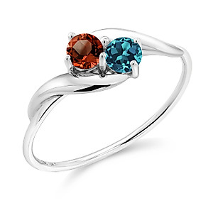 Gem Stone King 10K White Gold Promise Customized Personalized Build Your Own 2 Round Gemstone Birthstone For Her Engagement Ring For Women (Available In Size 5, 6, 7, 8, 9)