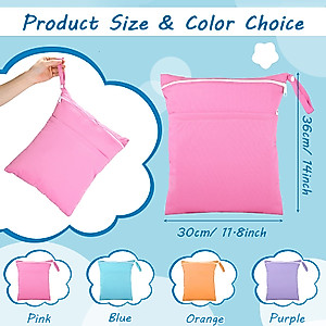 Shappy 4 Pcs Wet Dry Bag for Baby Cloth Diapers Waterproof Wet Bag Washable Travel Reusable with 2 Pocket for Travel Beach Pool(Blue, Purple, Pink, Orange)