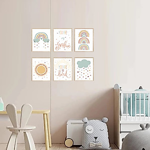 LLOSEUP Boho Nursery Wall Art Prints Rainbow Weather Wall Decor Set of 6 Unframed Heart Rain You Are My Sunshine Inspirational Wall Decoration for Boy Girl Child Room Playroom Bedroom 8x10 Inch