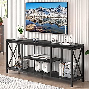 EXCEFUR 55 Inch TV Stand for Televisions up to 65 Inch, Modern Entertainment Center with Storage Shelves, Media TV Consoles for Living Room, Bedroom, Industrial Black Oak