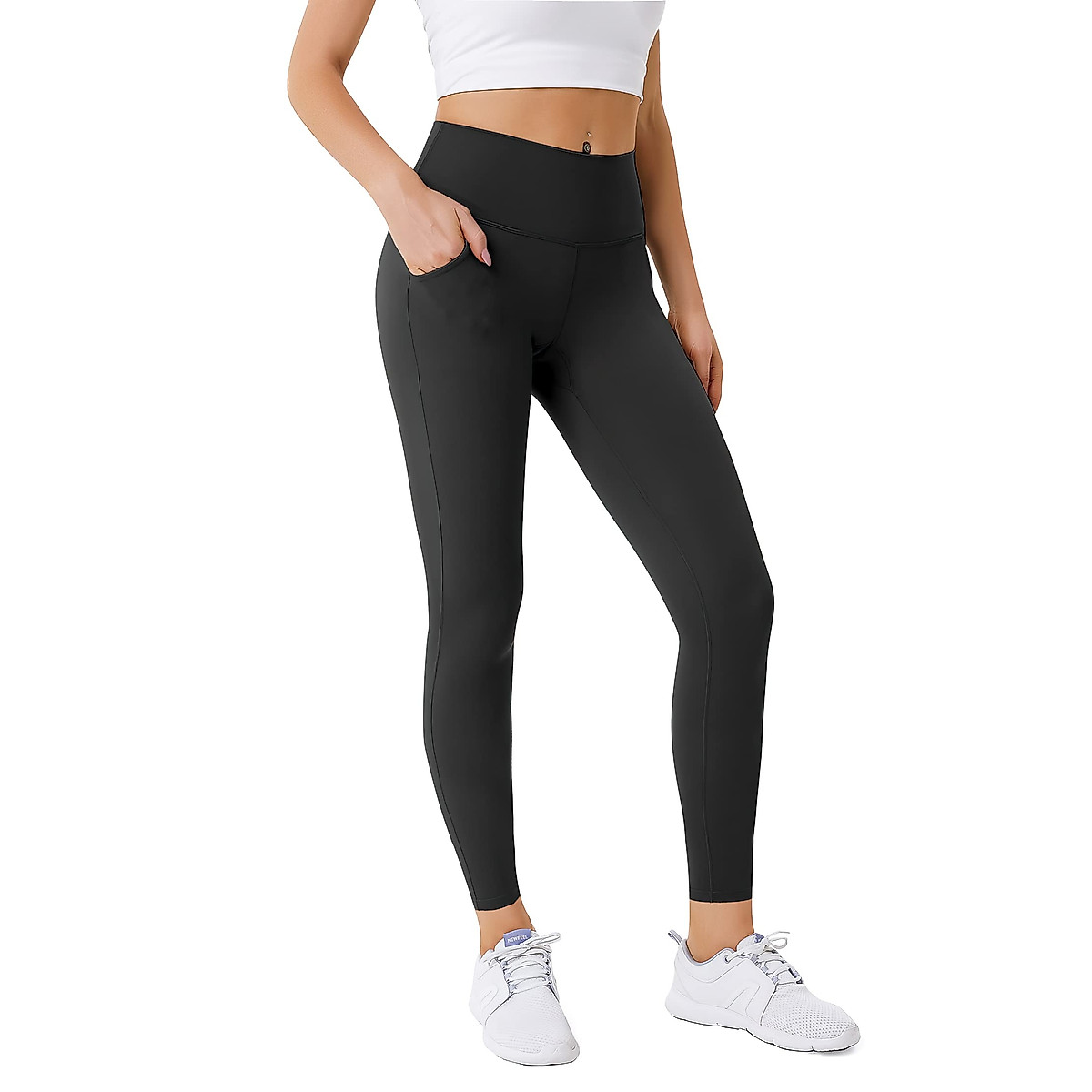 3 Pack High Waisted Leggings for Women No See Through Yoga Pants Tummy Control Leggings for Workout Running Buttery Soft (Pocket Black/Black/Black, L/XL)