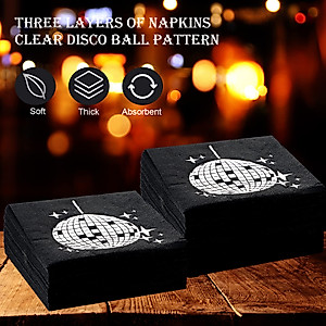 160 Pack Disco Party Cocktail Napkins Stylish Disposable 70s 80s 90s Party Supplies Cocktail Napkins Party Napkins Paper Napkins for Engagement Birthday Graduation Baby Shower Supplies (Black)