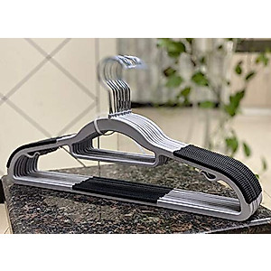 Kang Yuan Plastic Hangers 50 Pack Dry Wet Clothes Hangers Space Saving Coat Hanger, Upgraded Rubber Stripe Non-Slip Pants Hangers, 360° Swivel Hook Clothes Hangers, 16.5 Inches, Gray