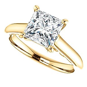 10K Solid Yellow Gold Handmade Engagement Rings 1.0 CT Princess Cut Moissanite Diamond Solitaire Wedding/Bridal Ring Set for Women/Her Propose Ring (7.5)