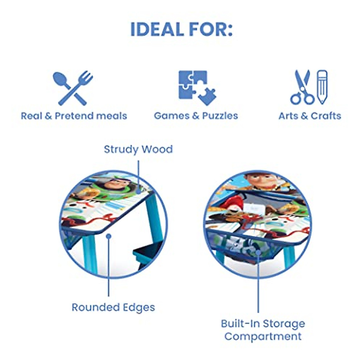 Delta Children Kids Table and Chair Set With Storage (2 Chairs Included) - Ideal for Arts & Crafts, Snack Time, Homeschooling, Homework & More, Disney/Pixar Toy Story 4