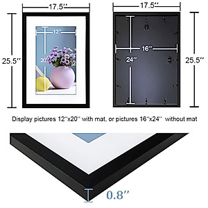 EZOOZE 16x24 Frame, Black 16x24 Picture Frame With Mat 14x20, Wall Hanging Elegant Simplicity Poster Frame, 3-Pack