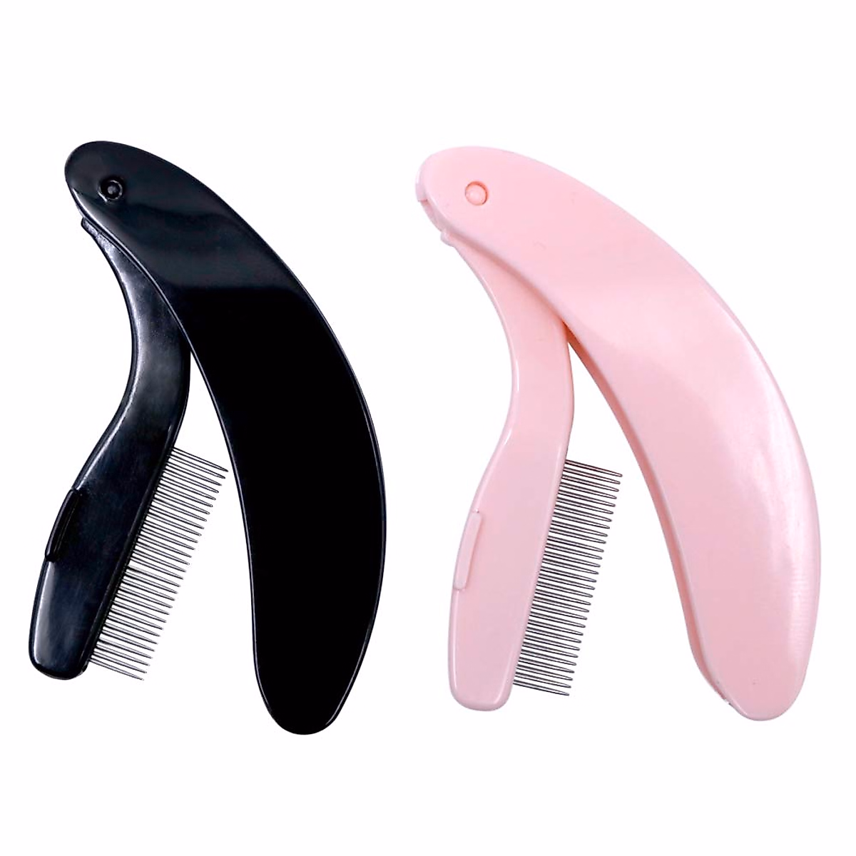 G2PLUS 4PCS Folding Eyelash Comb, Eyebrow Comb Metal Teeth, Eyelash Separator Comb, Eyelash Brush and Comb, Professional Tool for Define Lash & Brow (Pink+Black)