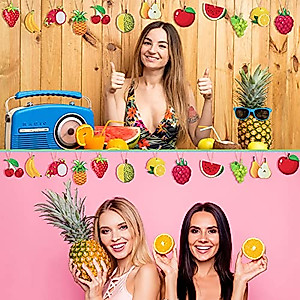 36 Pcs Tutti Frutti Wooden Hanging Ornaments Tropical Fruit Hanging Decor Summer Party Supplies Hawaiian Party Decorations Strawberry Pineapple Cherry Watermelon Lemon for Birthday Luau Beach