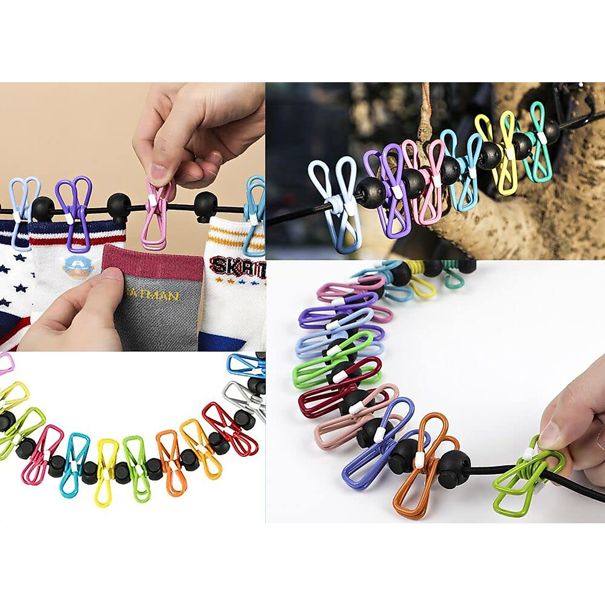 2Pack Retractable Portable Clothesline for Travel，Clothing line with 12 Clothes Clips, for Indoor Laundry Drying line,Outdoor Camping Accessories (2)