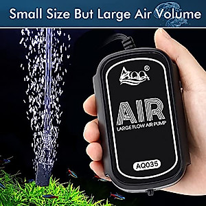 AQQA Aquarium Air Pump Ultra Quiet Fish Tank Air Pump with Air Tube Air Bubbler Stone Check Valve Accessories for Up to 110 Gallon Tank