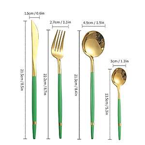Aimilan 24 Piece Green Silverware Set For 6, 18 10 Stainless Steel Titanium-plated Flatware Set, Portugal Cutlery Set Includes Knife/Fork/Spoon Mirror Polished, Dishwasher Safe (24-Piece for 6)