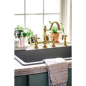 Kingston Brass KS3792AXBS Restoration Bridge Kitchen Faucet, 9", Polished Brass