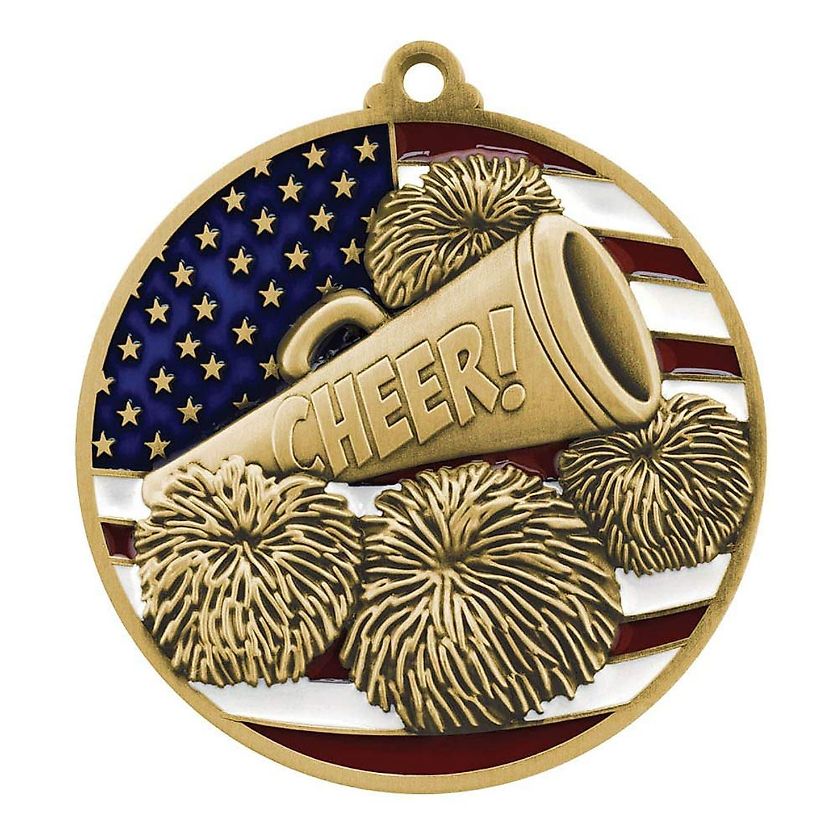 Decade Awards Cheer Medal, Patriotic - Gold - 2.75 Inch Wide | Spirit First Place Medal with Stars and Stripes Neck Ribbon