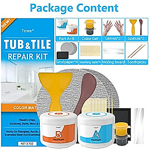 Tub Repair Kit & Porcelain Repair Kit (Color Match) - 3.7 OZ Fiberglass Repair Kit with Super Adhesion, Bathtub Repair Kit for Cracked Bathtub, Perfectly Treat Cracks, Holes, Dents, Worns and Shower.
