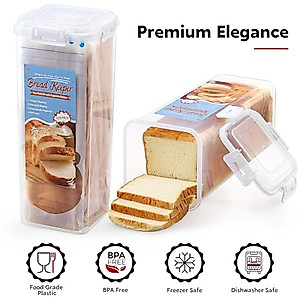 AOZITA Bread Box with Airtight Lid, Bread Storage Container, Bread Loaf Storage Dispenser, Plastic Sandwich Bread Keeper, White Lid, 1 Pack