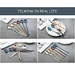 Long Handle Spoon, Circular spoon,Delicate Elegance Stainless Steel Spoon Set,Mixing Spoon,Ice Cream Spoon,Long Spoon Iced Tea Spoon, Coffee Spoon,Dessert Spoon,Milkshake Spoon,Set of 6(Ice spoo