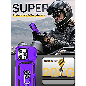 Moofel for iPhone 13 Pro Max Case with 2 Pack Tempered Glass Screen Protector Duty Protective Camera & Kickstand 【Military Grade】 Heavy Cover for iPhone 13 Pro Max 6.7 Inch (Purple)