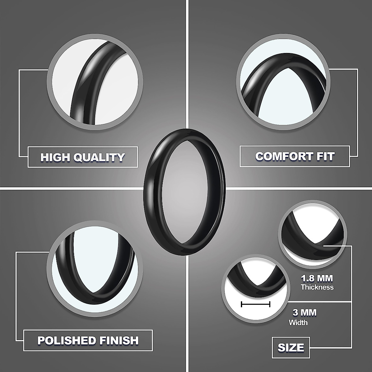 3mm Classic Plain Ceramic Ring for Women,Comfort Fit Ceramic Ring for Engagement Wedding Anniversary Valentines Promise Gift, Ceramic, No Gemstone