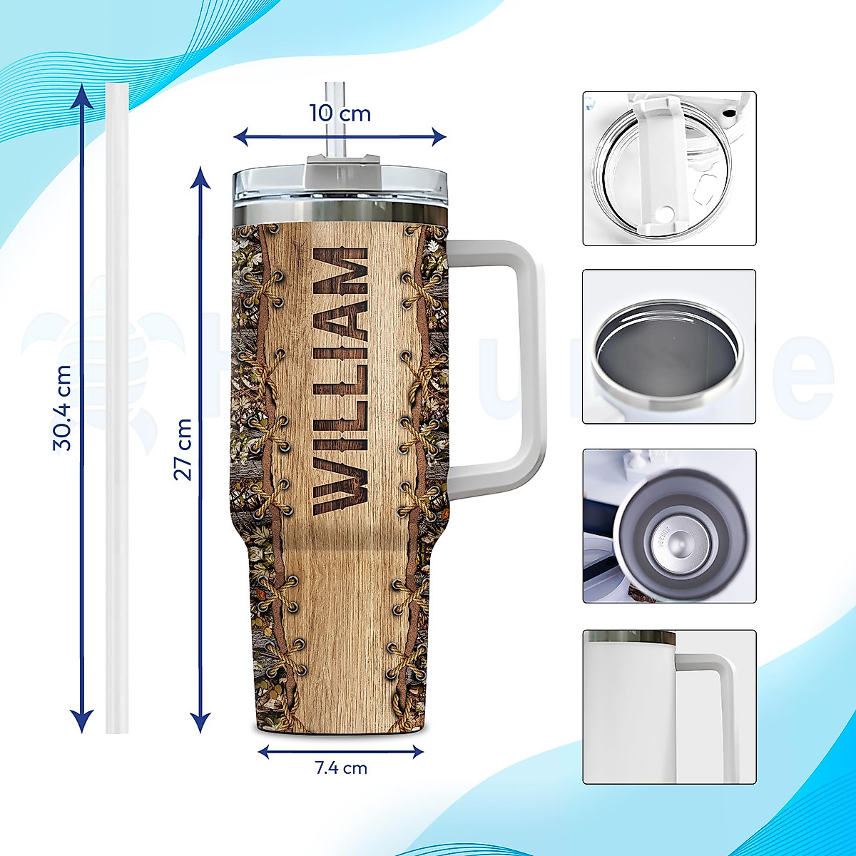 Hyturtle Personalized Hunting Gifts For Men-Deer Hunting Tumbler 40oz with Handle & Straw-Stainless Steel Travel Coffee Cup With Lid Gift For Dad Him Boy Husband-Birthday Christmas Gifts For Hunters