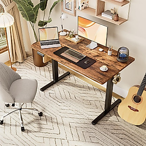 Sweetcrispy Standing Desk Adjustable Height, 48inch Electric Sit Stand up Desk for Home Office, Modern Rising Work Table for Computer Laptop, Lift Gaming Desk Sturdy Ergonomic Workstation, Rust Brown