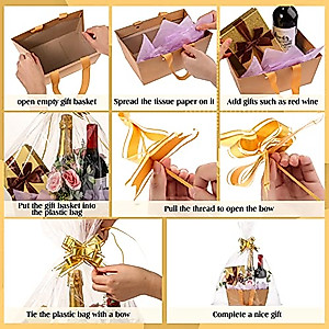 30 Pieces Baskets with Handle for Gifts Empty with Cellophane Basket Bags Tissue Paper Bows Ribbons Bulk Empty Gift Basket with Handles for Graduation Birthday Party Wedding Holiday