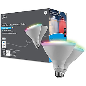 GE CYNC Smart LED Light Bulbs, Color Changing Lights, Bluetooth and Wi Fi Lights, Works with Alexa and Google Home, PAR38 Outdoor Floodlights (2 Pack)