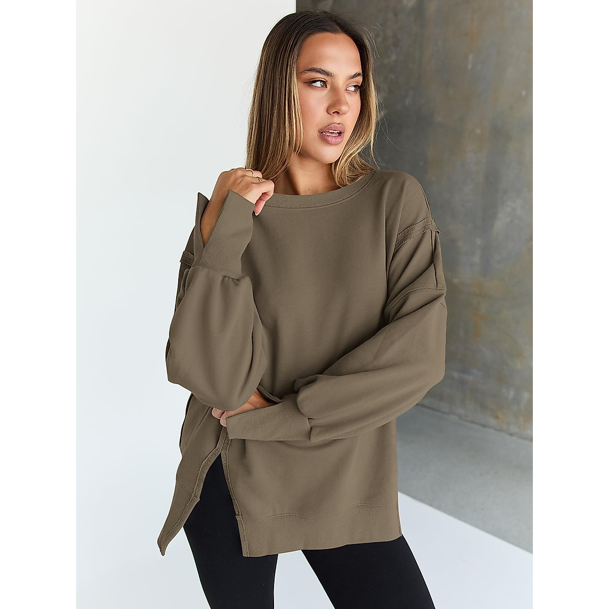 Trendy Queen Womens Oversized Sweatshirts Hoodies Crewneck Shirts Fall Outfits Teen Girls Y2k Winter Clothes Light Coffee XL