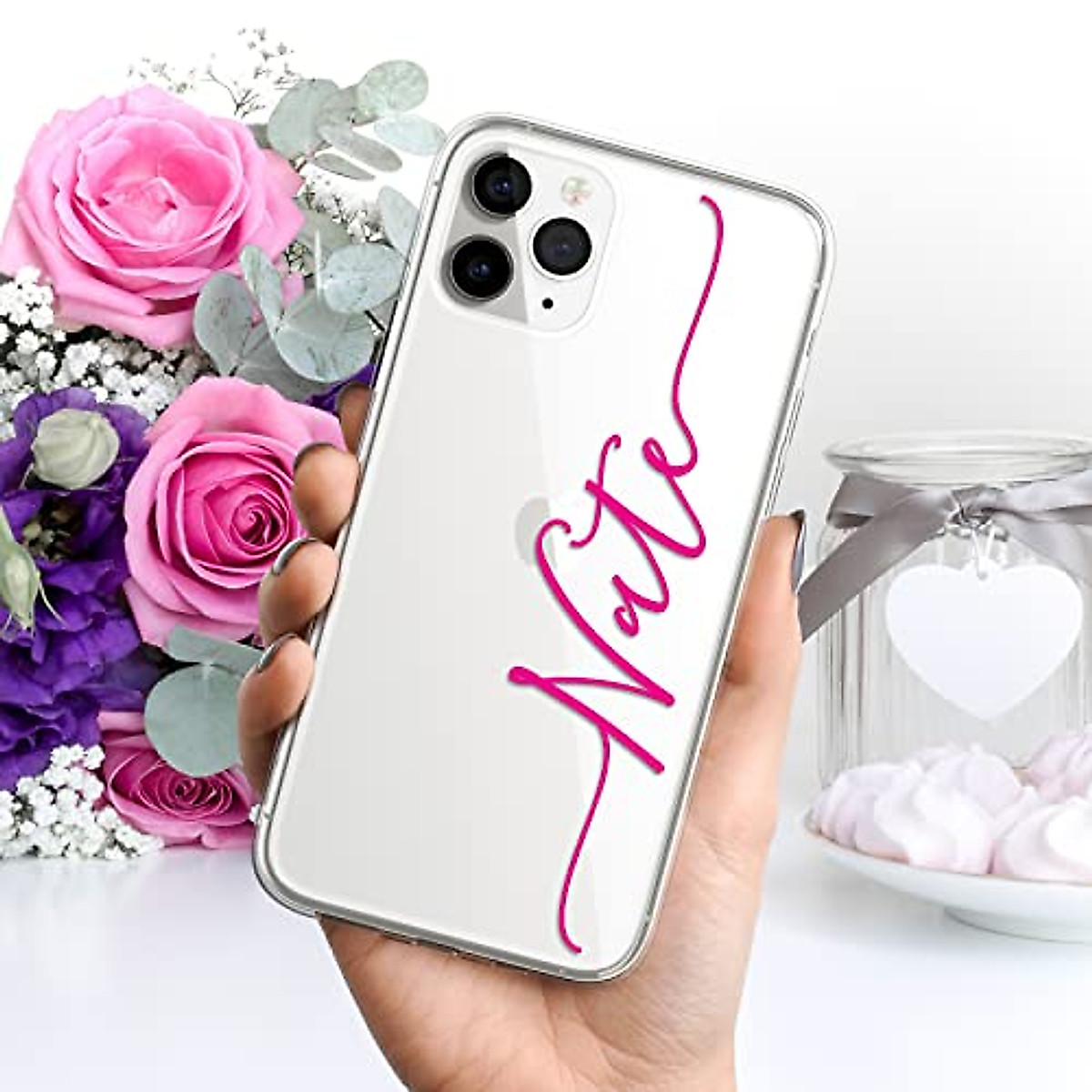 Case Charming Clear Case Personalized Name for iPhone 14 Pro Max 13 mini 12 11 XS XR X 10S 10R 10 8 Plus 7 SE Custom Handwriting Style Slim Flexible Soft Tpu Cover