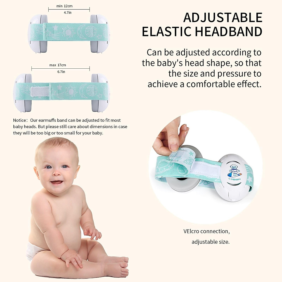 LYSIAN Baby Headphones Hearing Protection Ear Muffs for Infants 0-3 Years with Elastic Headband, Noise Cancelling Baby Earmuffs for Parade Fireworks, Festival, Sleep, Travel, Plane (White)