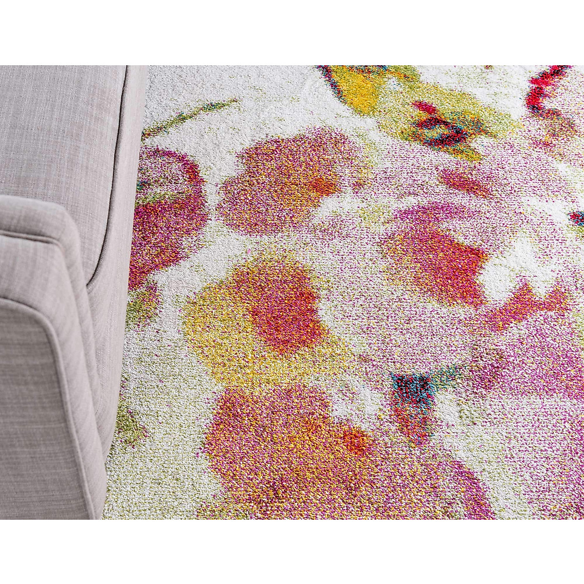 Unique Loom Lyon Collection Modern Watercolor Floral Area Rug, 9 x 12 ft, Ivory/Pink