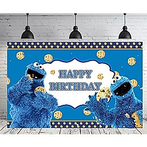 Cookie Monster Backdrop for Birthday Party Supplies 5x3ft Cartoon Banner for Street Party Decorations