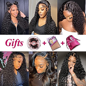 Alibeauty 13x4 HD Transparent Lace Front Wigs Human Hair Pre Plucked Hairline with Baby Hair 200 Density Brazilian Water Wave Wigs for Black Women(20 Inch)
